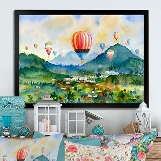 Designart "Colorful Air Balloons Landscape II" Traditional Framed Wall ...