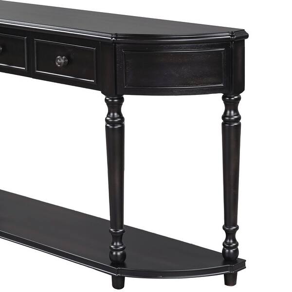Retro Circular Console Table in Solid Wood with Curved Design, Open ...