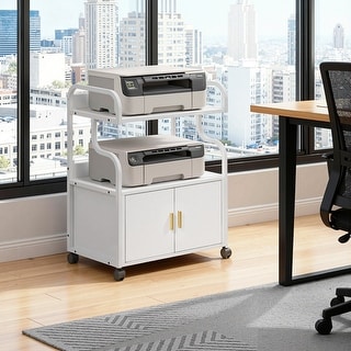 VECELO Mobile Printer Stand with Outlets & Locking Wheels White Rolling ...