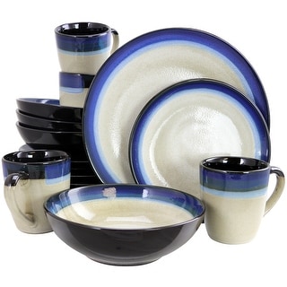 Gibson Couture Bands 16pc Dinnerware Set, Cream/Blue Rim - Bed Bath ...