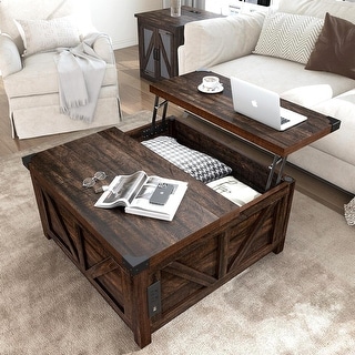 Farmhouse Lift Top Coffee Table with Storage, Wood Square Design ...
