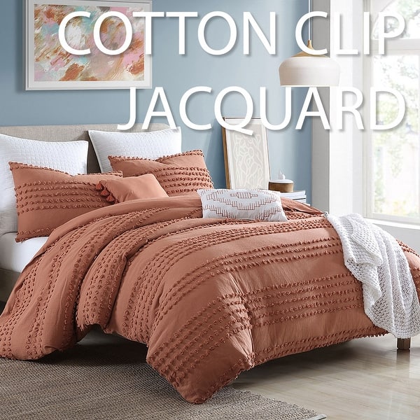 Marilla 100% Cotton Clipped Dots Stripes Jacquard 5-Piece Bedding ...