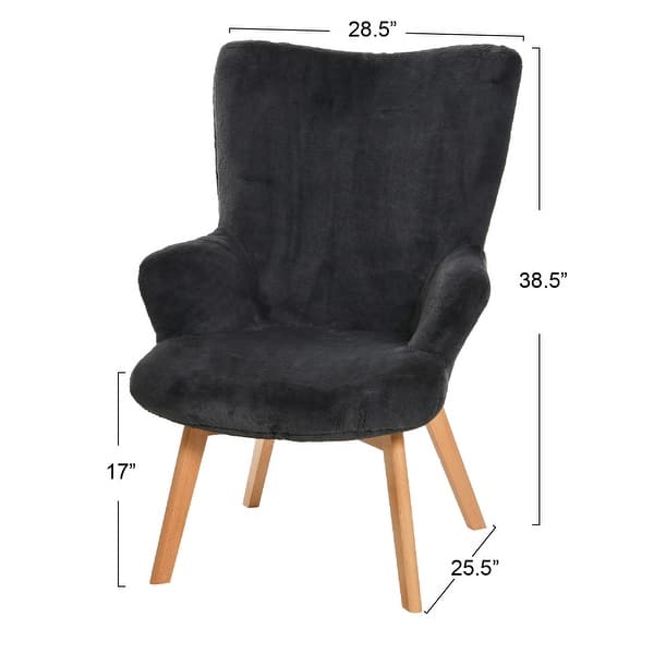 Napster Fuzzy Plush Upholstery Wingback Arm Chair with Solid Wood Legs ...