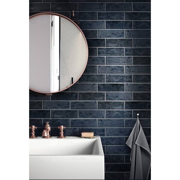 Apollo Tile Dark Blue 2.58-in. x 8-in. Polished Ceramic Subway Tile (5. ...