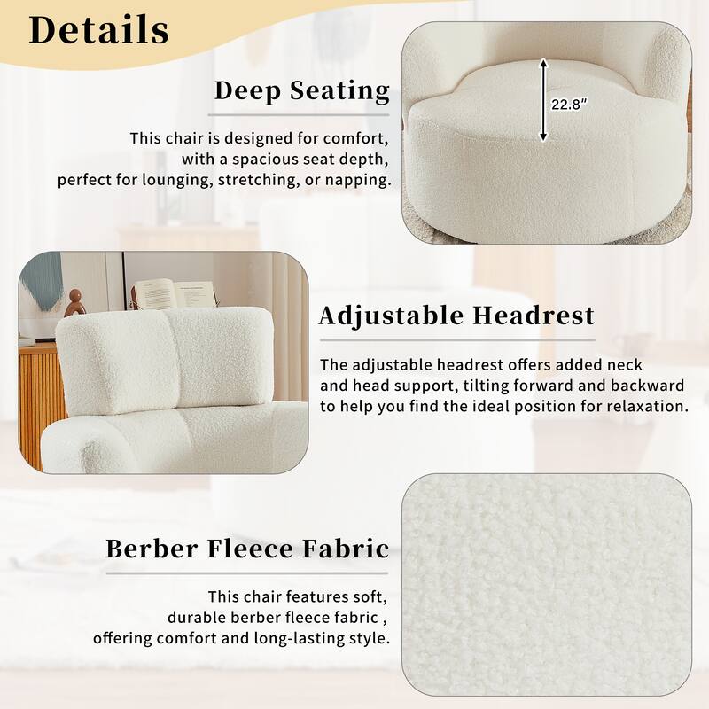 360° Swivel Chair Upholstered Accent Round Sofa Chair, with Adjustable ...