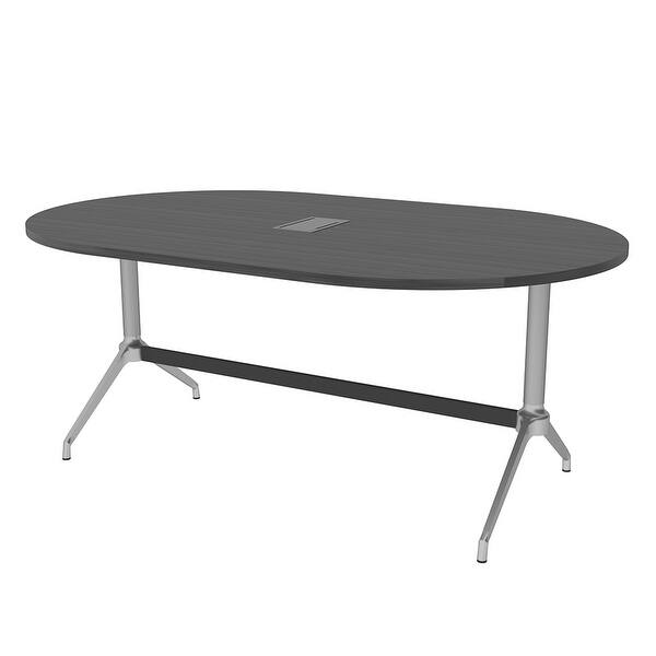 7Ft Racetrack Shaped Conference Table With Trestle Base Power And Data ...