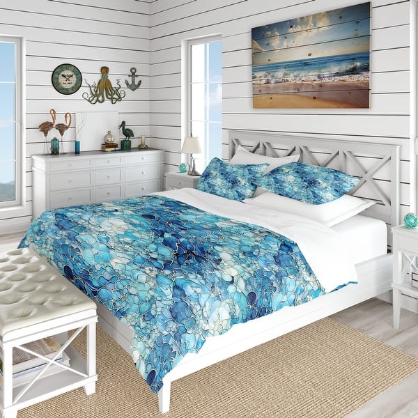 Designart "Ocean Blue Mosaic Turquoise" Blue Tropical - Bedding Set ...