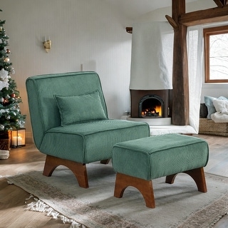 Upholstered Accent Chair with Ottoman, Lounge Armless Reading Chair ...