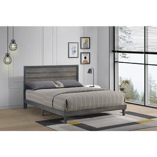 Classic Rustic Gray Wood Platform Bed with Horizontal Slat Headboard ...