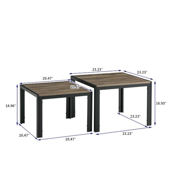 Nesting Coffee Table Set of 2, Square Modern Stacking Table with Wood ...