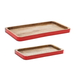 Red Trimmed Wooden Tray (Set of 2) - Bed Bath & Beyond - 40886611
