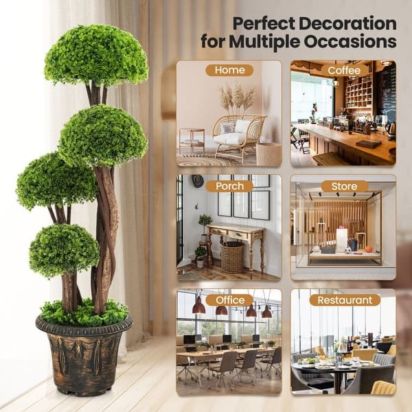 3 Feet Decorative Artificial Cedar Topiary Tree with Rattan Trunk - 35 ...