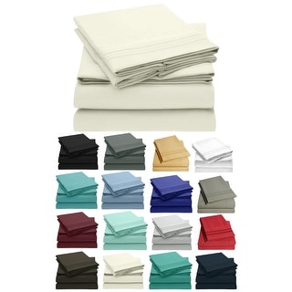 4 PC Ivory Sheet Set 2000 Embroidery Soft Cozy 12" Deep Pocket - Bed ...