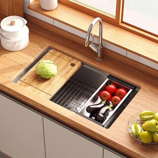 Mega Casa 32'' Undermount Single Bowl Workstation Handmade Sink ...