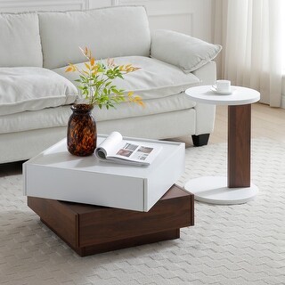 Rotating Coffee Table with Storage Drawers (White & Walnut) - Bed Bath ...