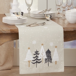 Embroidered Table Runner With Christmas Trees Design - Bed Bath ...