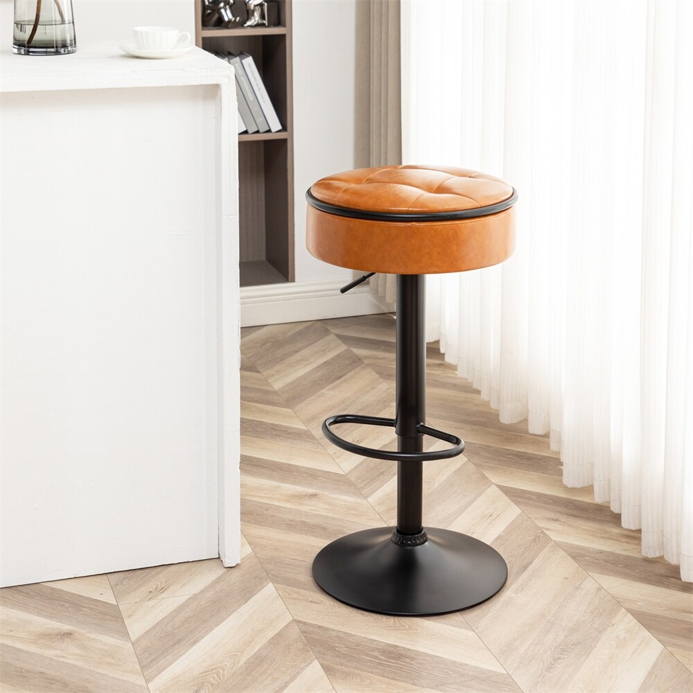 Round Storage Bar Stool Set of 2 Height Adjustable with Metal Frame Bed Bath Beyond 40890805