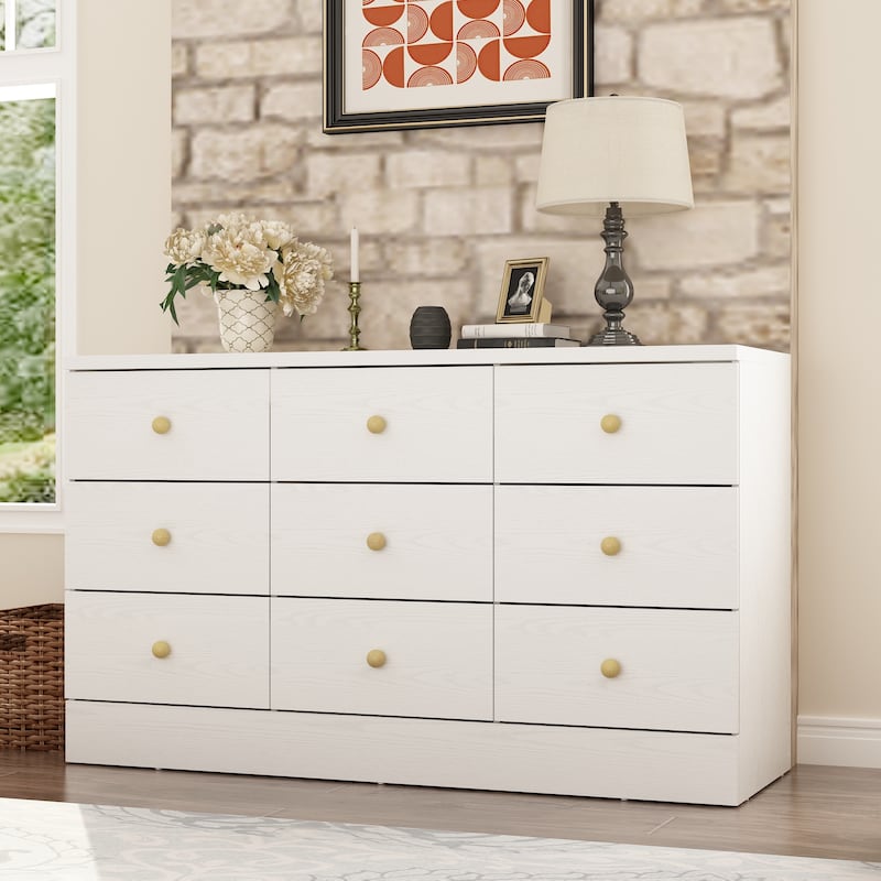 9-Drawer White Dresser with Gold Knobs – Modern Storage Solution - On ...