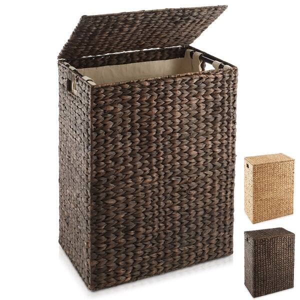 Large Laundry Hamper Basket w Lid and Liner Water Hyacinth - Bed Bath ...