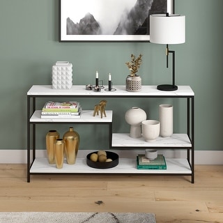Mathis 55" Wide Rectangular Console Table with Faux Marble Top - Bed ...