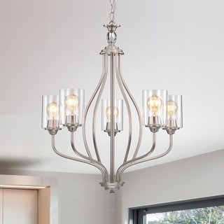 Brushed Nickel 5-Light Chandelier with Clear Glass Shades - Brushed ...
