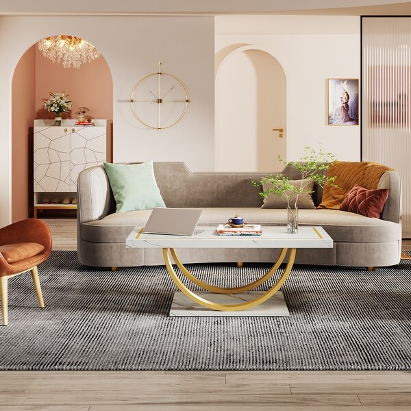 White Gold Coffee Table Rectangle Coffee Table for Living Room Wood