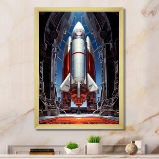 Designart "Rocketship Reverence II" Rocketship Framed Wall Art Living ...