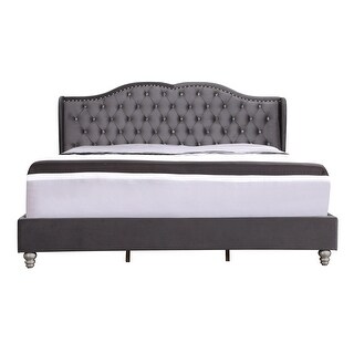 LYKE Home Gray Micro Suede Queen Upholstered Bed - Bed Bath & Beyond ...