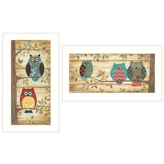 Set Of Two Whimsical Owls White Framed Print Wall Art - Bed Bath ...