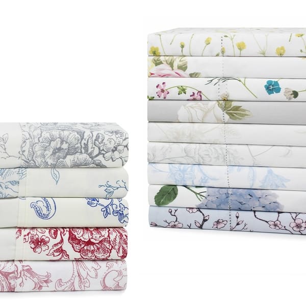 Printed Floral Design Cotton Collection Sheet Set and Pillowcases - Bed ...