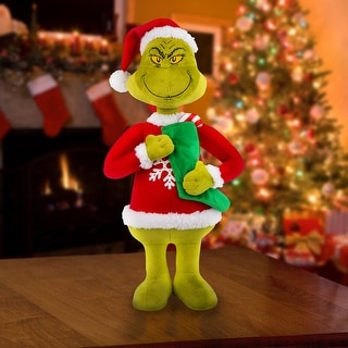 Gemmy Grinch Holiday Greeter with Plush Snowflake Sweater and Green ...
