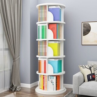 5 Tier Rotating Bookshelf High-Density Bookcase Modern 360° Tall Book ...