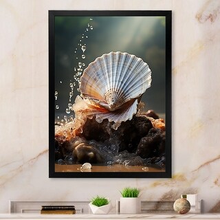 Designart "White Seashell Close Up II" Seashell Framed Canvas Art Print ...