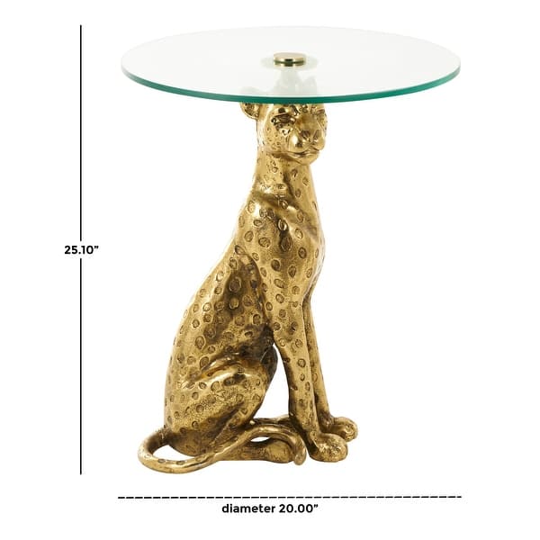 Gold Aluminum Spotted Sitting Leopard Accent Table with Glass Tabletop ...