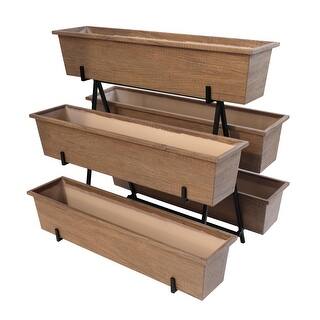 VIP Metal 24 in. Brown Faux Tray Planter Tower Drainage with Plug - Bed ...