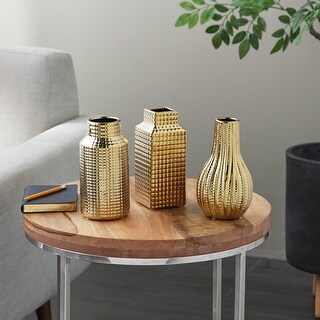 Gold, Cream or Silver Ceramic Dimensional Textured Geometric Vase with ...