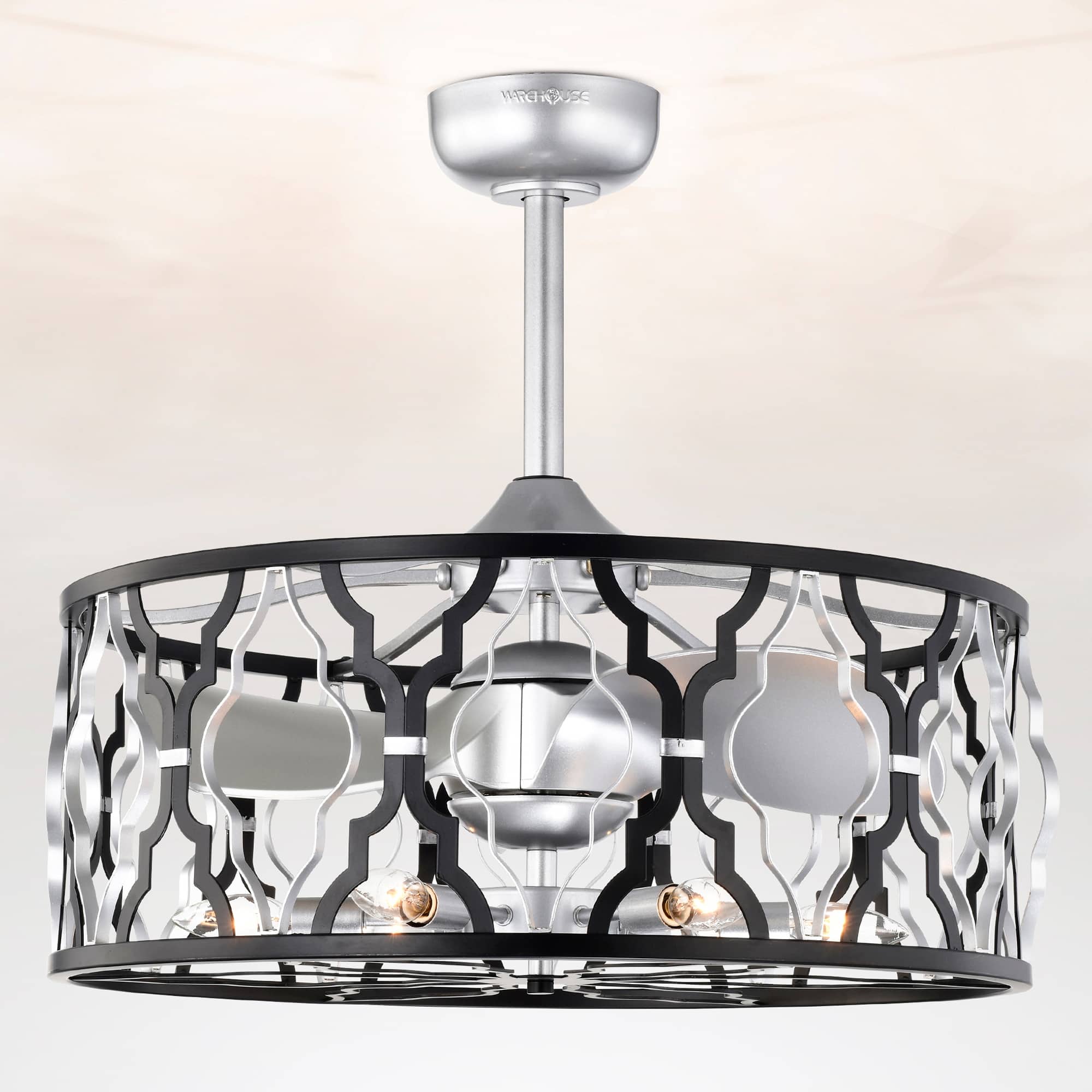 Netanel 24-inch Silver and Matte Black 6 Lights 3 Blades Lighted ...