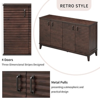 60" Wooden Striped Cabinet Accent Buffet Cabinet w/Adjustable Shelves ...