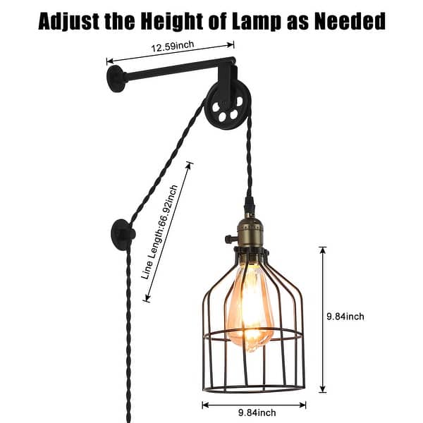 Modern Industrial Rustic Cage Wall Lamp Lift Pipe Pulley Wall Lights ...