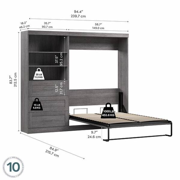 Pur Full Murphy Bed and Storage Unit with Drawers (95W) by Bestar - Bed ...
