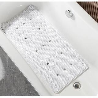 White Non-Slip Foam Bathtub Shower Mat With Suction Cups - 35" x 17 ...