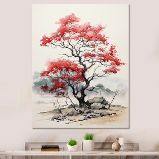 Designart "Minimalism Red Oak Tree Shimmering Autumn" Tree Oak Wall ...