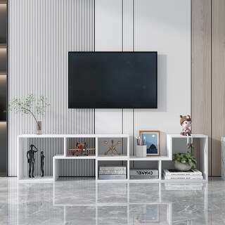 Abstract Living Room White Bookcase Double L-Shaped Low Floor TV Stand ...
