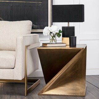 Zelda Gold Metal-Cladded Z-Shaped Solid Wood Accent Table - Bed Bath ...