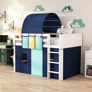 Merax Twin Size Loft Bed with Tent and Tower and Three Pockets - Bed ...