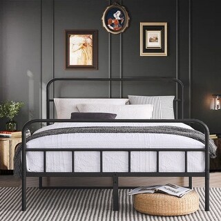 47'' black metal platform bed with headboard and footboard, supported ...