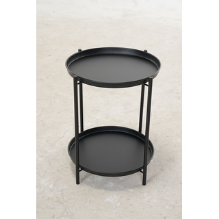 2-Tier End Table， Metal Round Tray Side Table Small Folding Accent ...