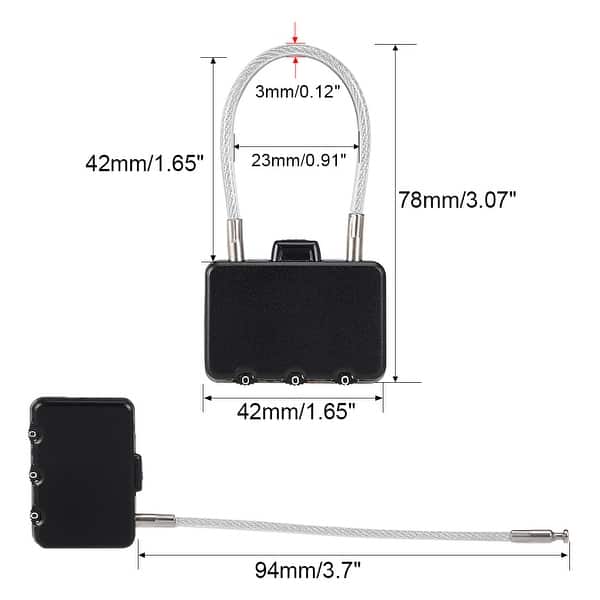 3 Digit Combination Padlock, 3mm Wire Shackle, Zinc Alloy Luggage Lock ...