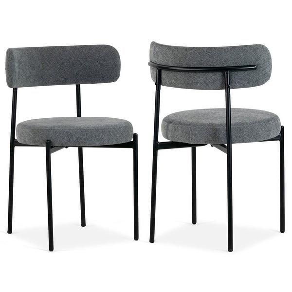 Set of 2 Avrom Gray Boucle Dining Chair with Black Metal Legs - Bed ...