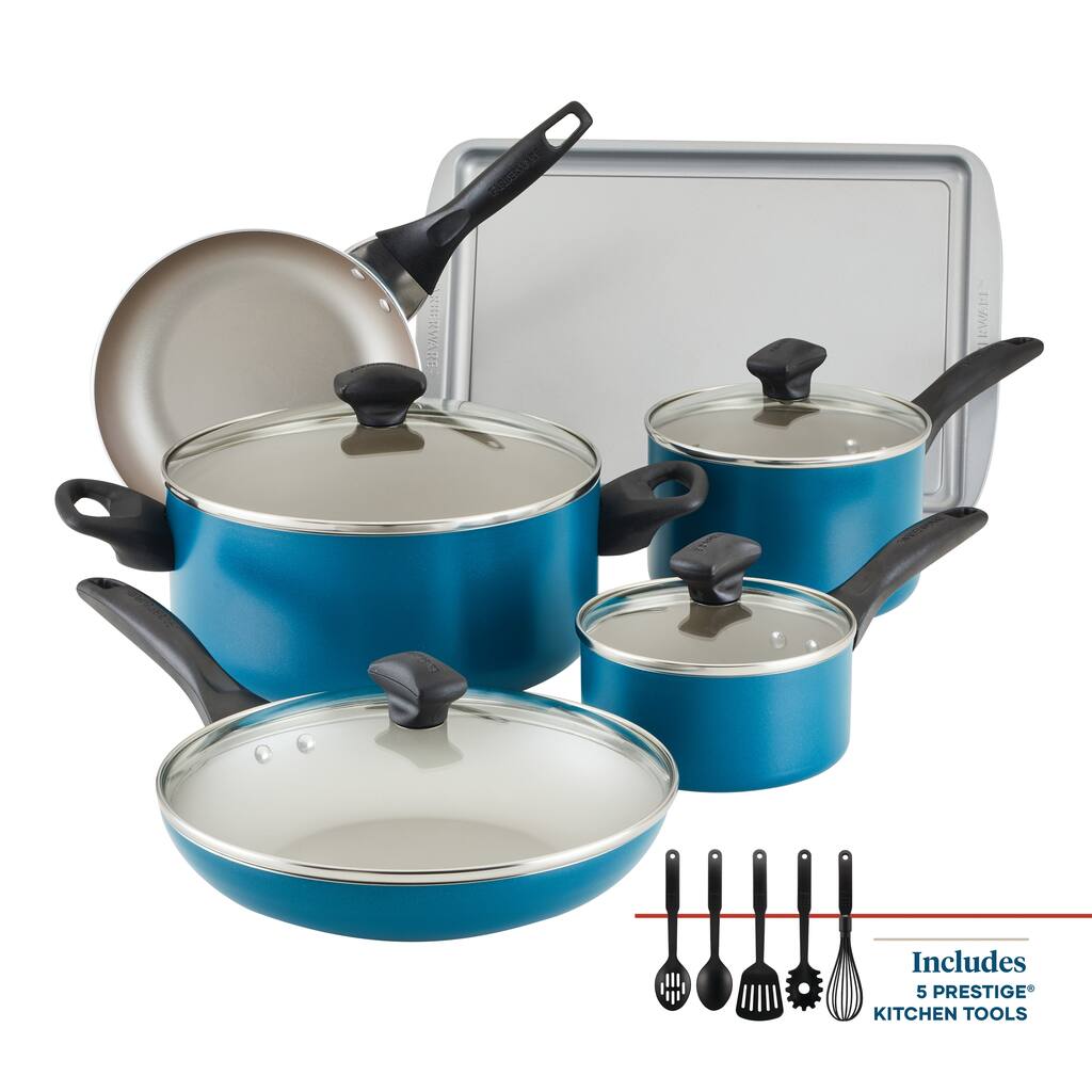 Farberware Dishwasher Safe Nonstick Cookware Set, Teal, 15-Piece ...
